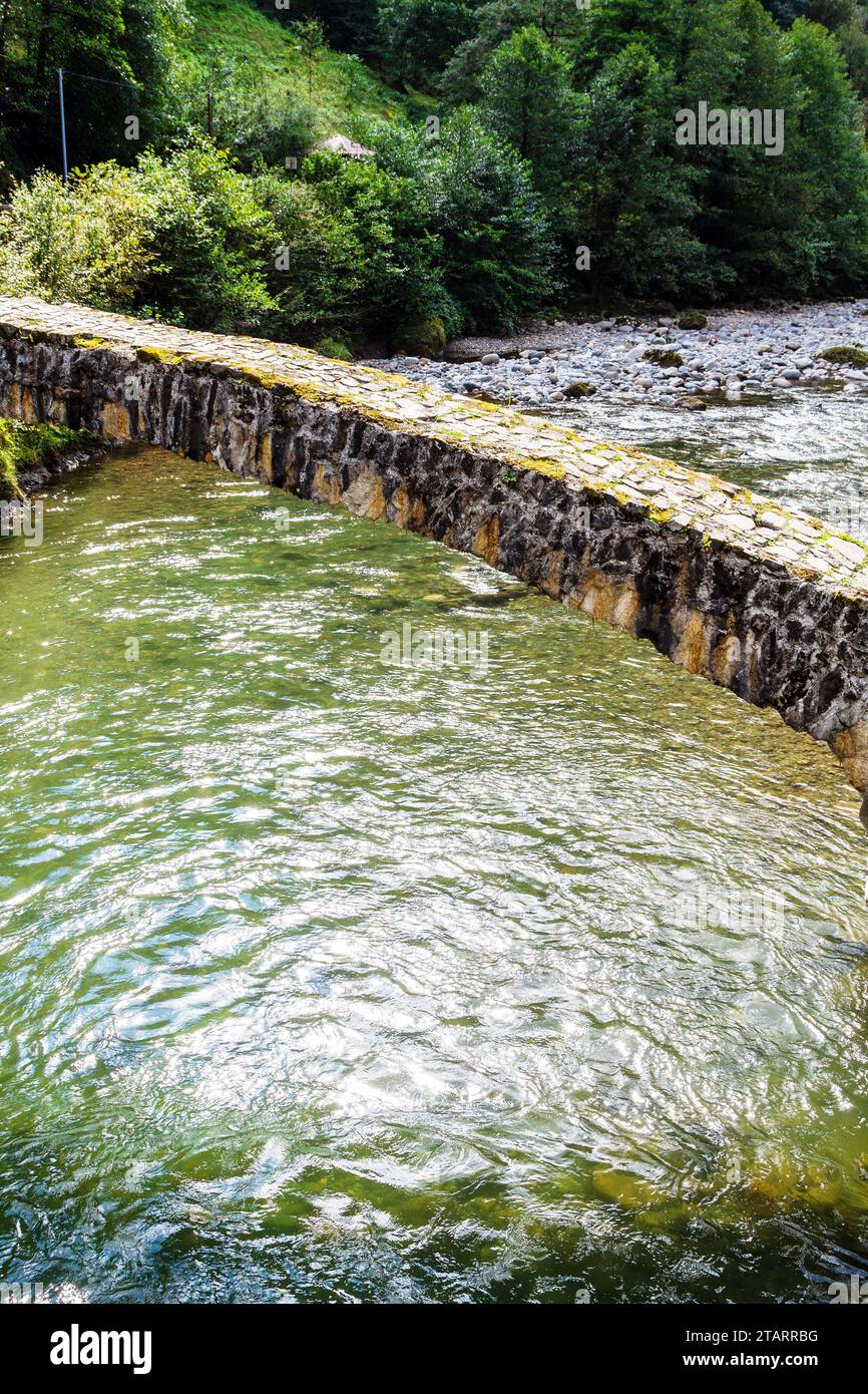 travel to Georgia - view of Tskhemlara stone arch bridge over ...