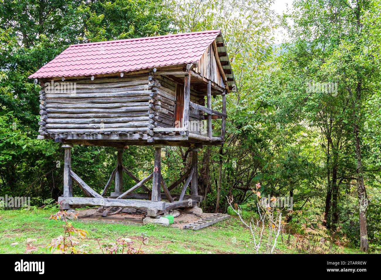 travel to Georgia - old log cabin raised above ground for storing crops ...