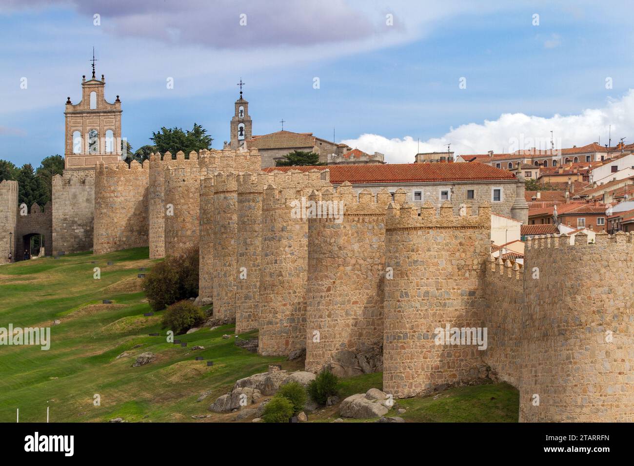 The ramparts and fortifications in the Spanish walled city of Avila in ...