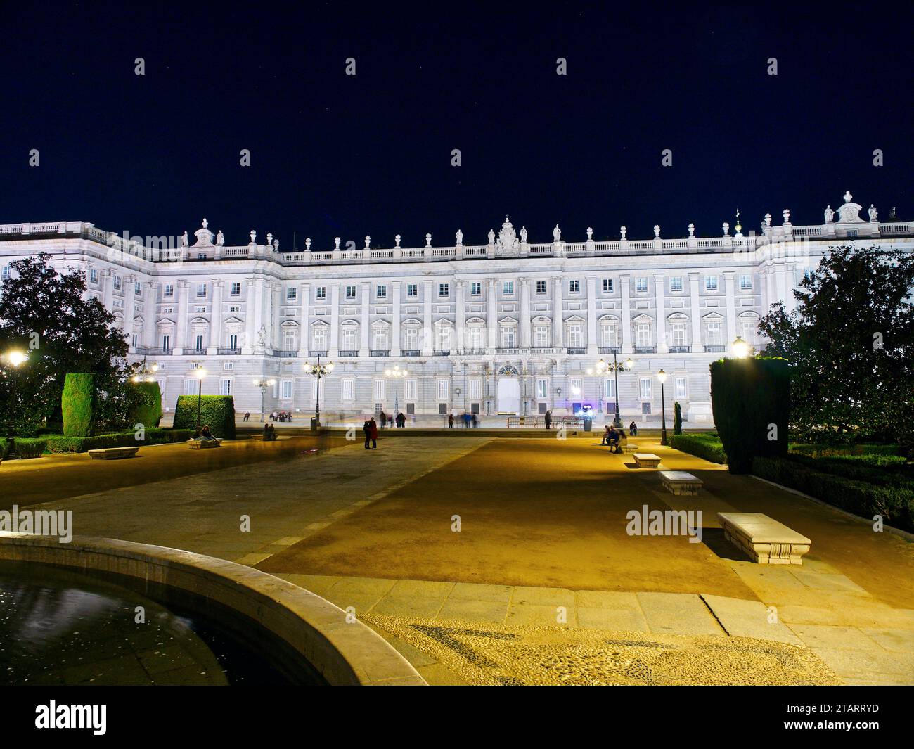Madrid Royal Palace front view during night Stock Photo - Alamy