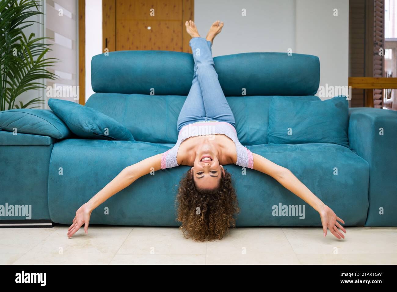 Woman upside down happy hi-res stock photography and images - Alamy