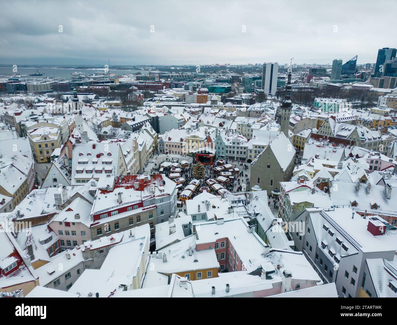 Aerial View of the Christmas Market in Tallinn Old Town, Estonia Stock ...