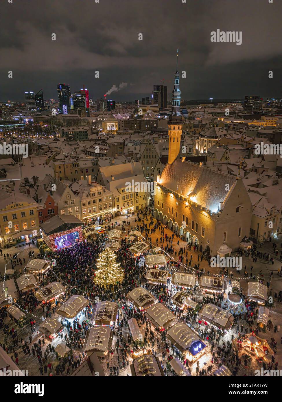 Aerial View of the Christmas Market in Tallinn Old Town, Estonia Stock ...