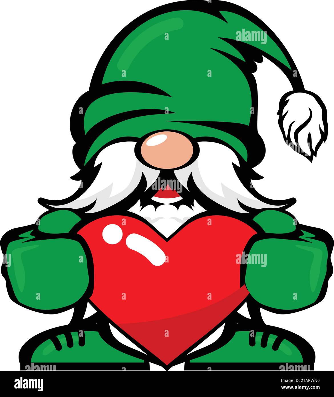 Cute cheerful christmas gnome with red heart. Vector template on ...
