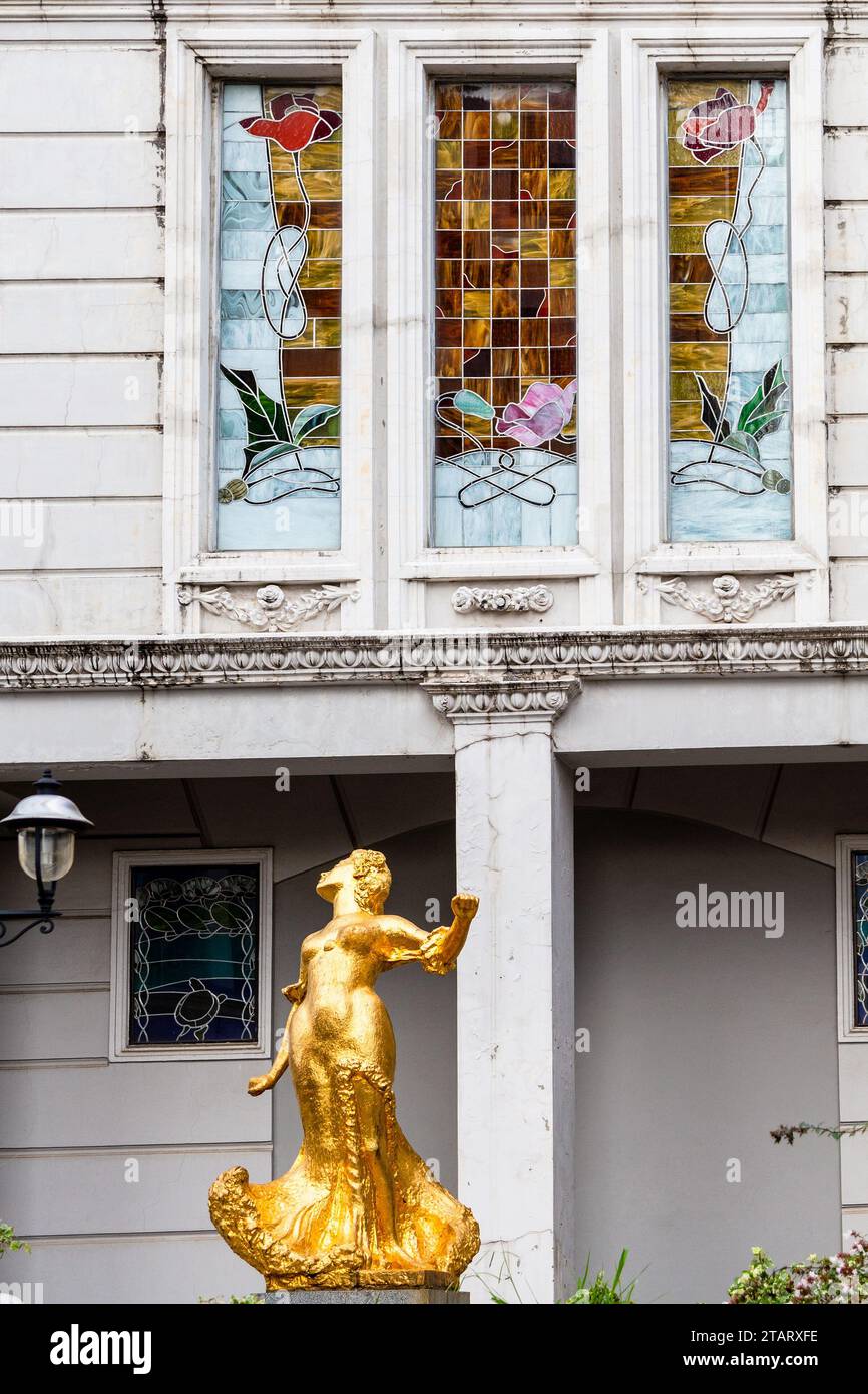 Batumi, Georgia - September 16, 2023: golden statue and stained glass ...