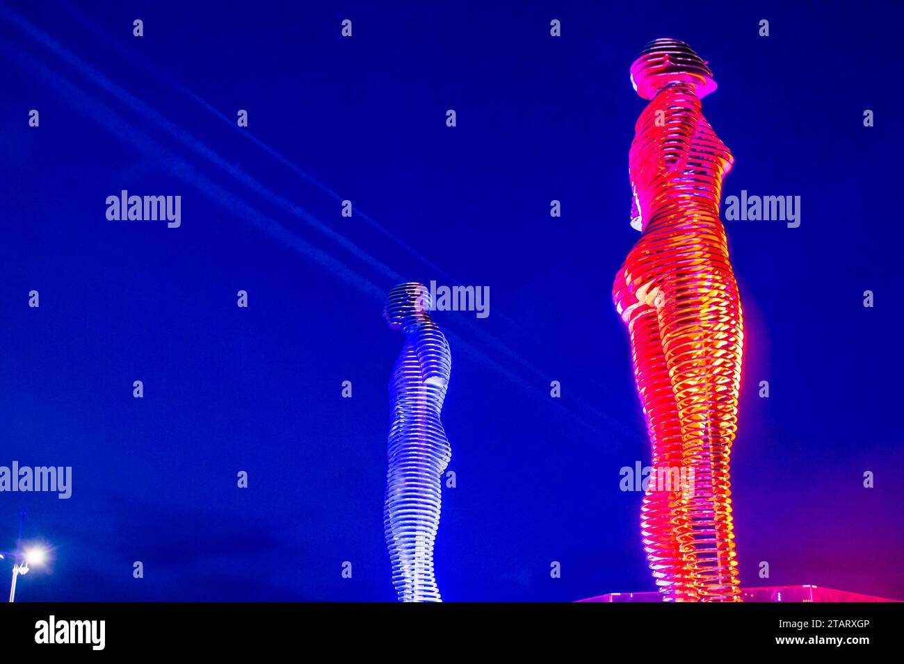 Batumi, Georgia - September 16, 2023: illuminated Statue of Man and ...
