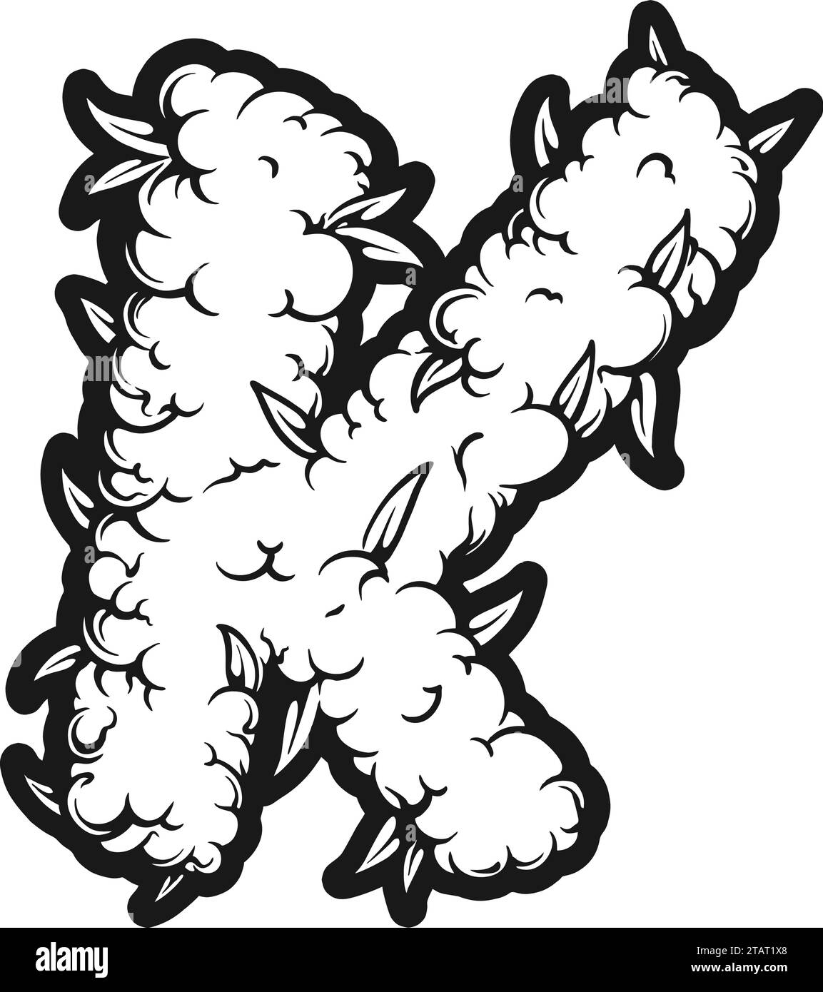 Kush letter K leaf with cannabis bud silhouette vector illustrations ...