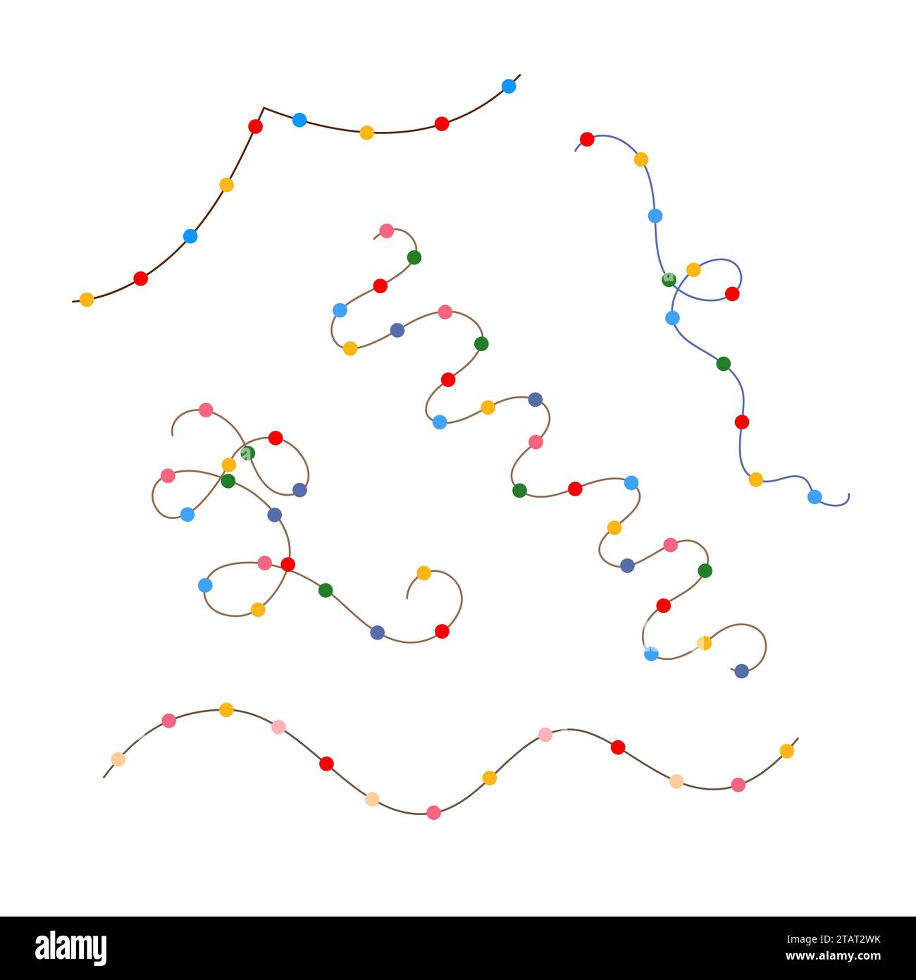 Christmas colorful multicolored lights curly string garlands set simple ...