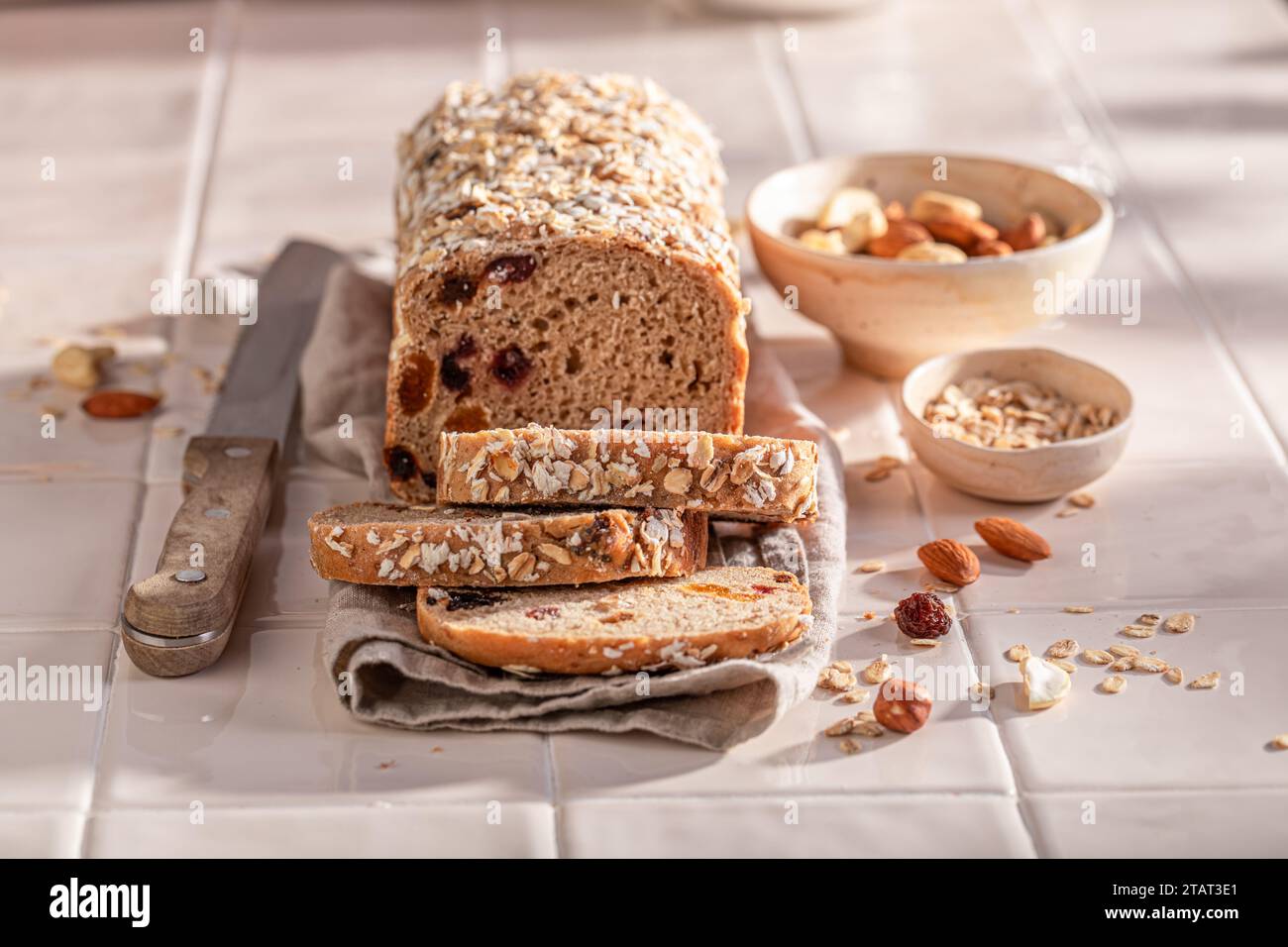 Fit delicacies bread with bran, raisins and nuts. Bread with raisins ...