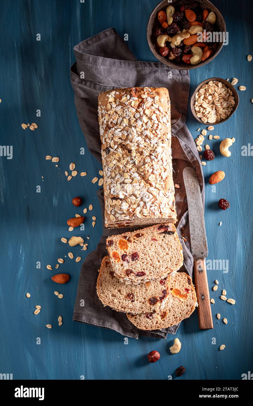 Healthy delicacies bread freshly baked in home bakery. Bread with ...