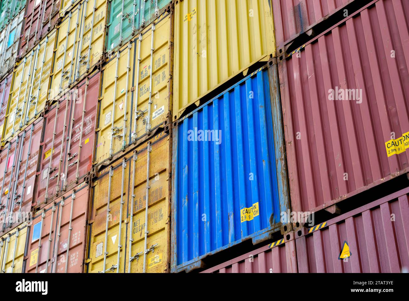 standard shipping containers in a container terminal before loading on ...