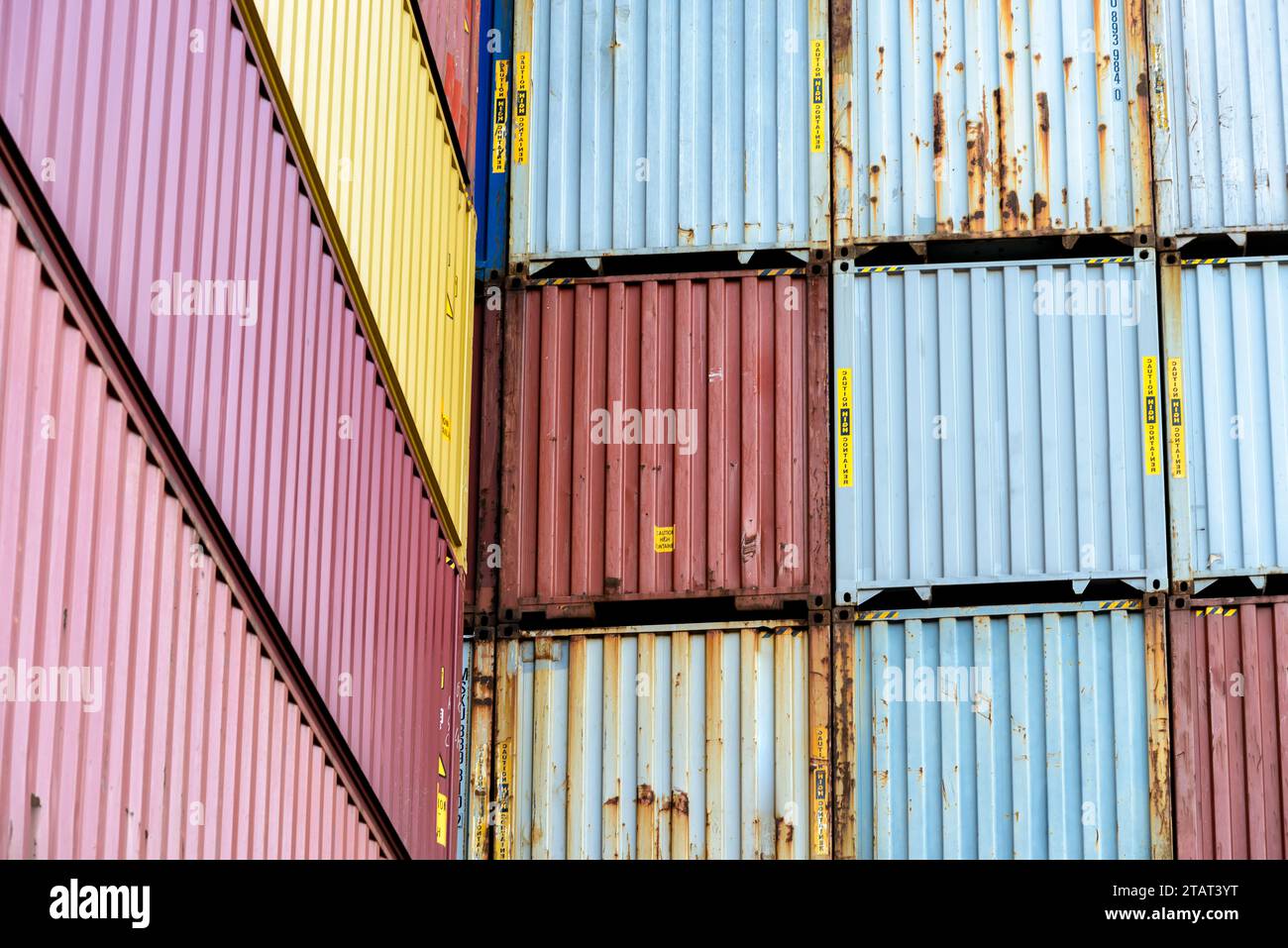 standard shipping containers in a container terminal before loading on ...