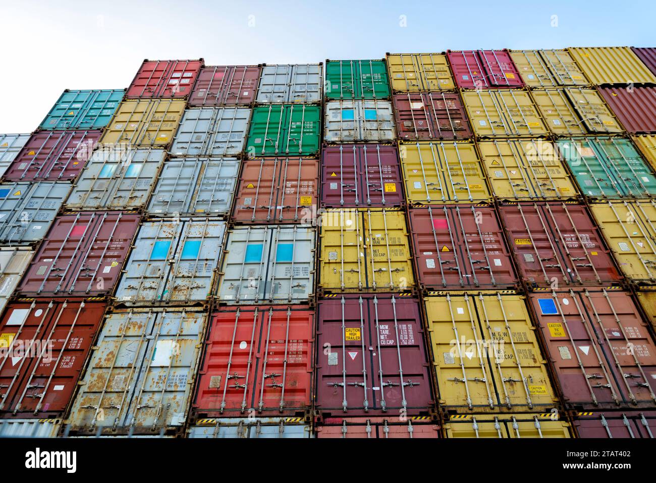 standard shipping containers in a container terminal before loading on ...