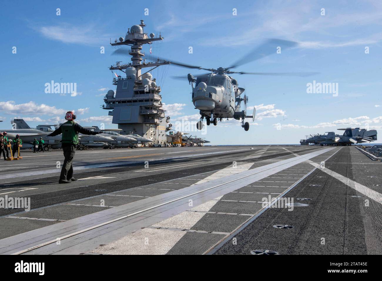An AgustaWestland AW159 Wildcat, attached to the HMS Duncan of Standing ...