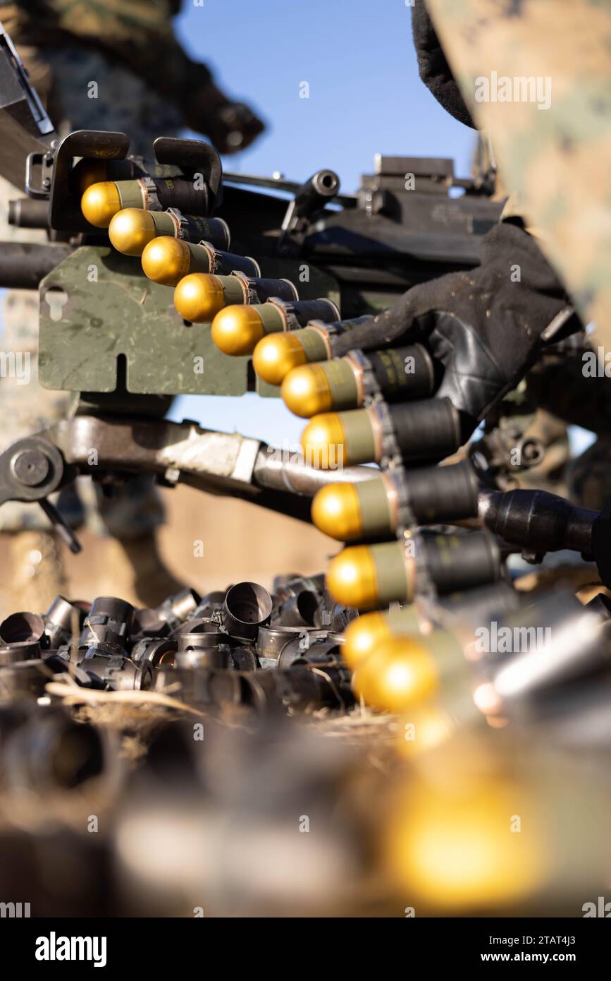 U.S. Marines execute a Mark 19 40 mm grenade machine gun range during ...