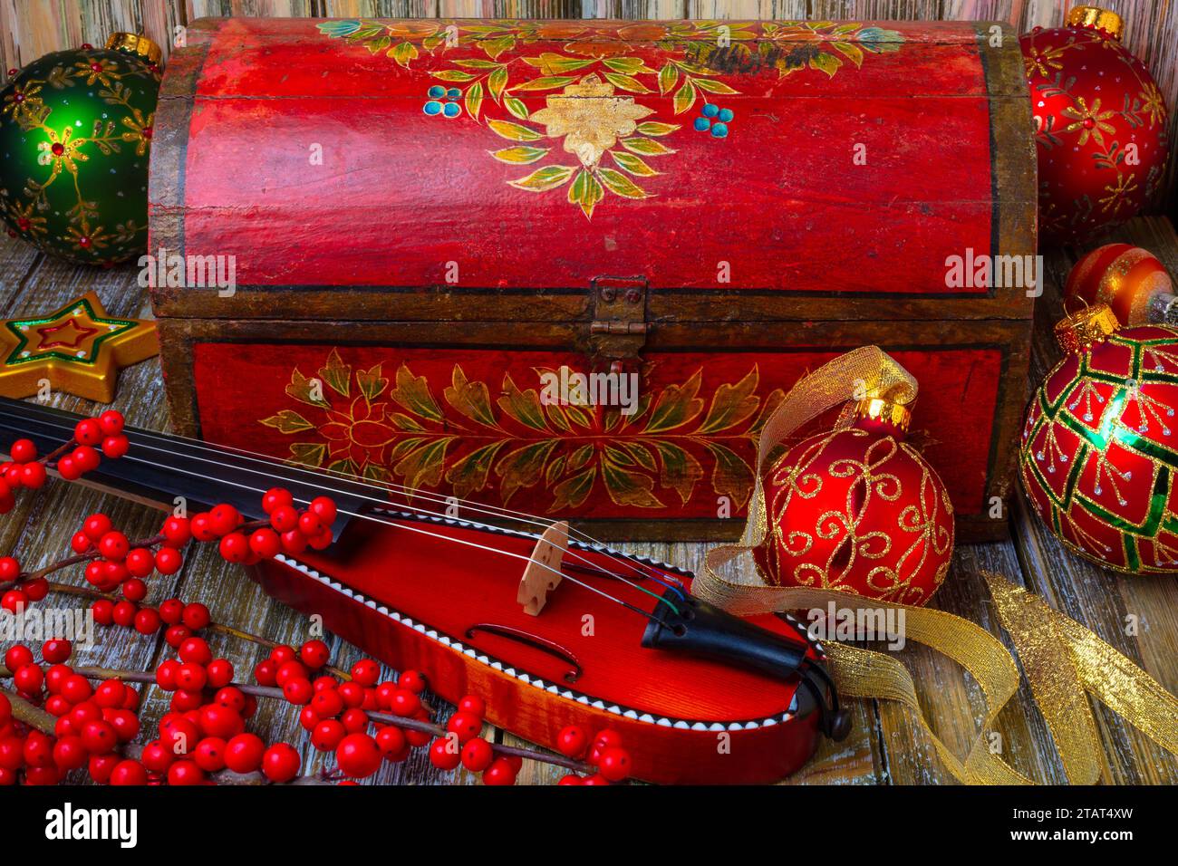 Red Christmas Box And Pocket Violin Studio Still Life,red,box Stock ...