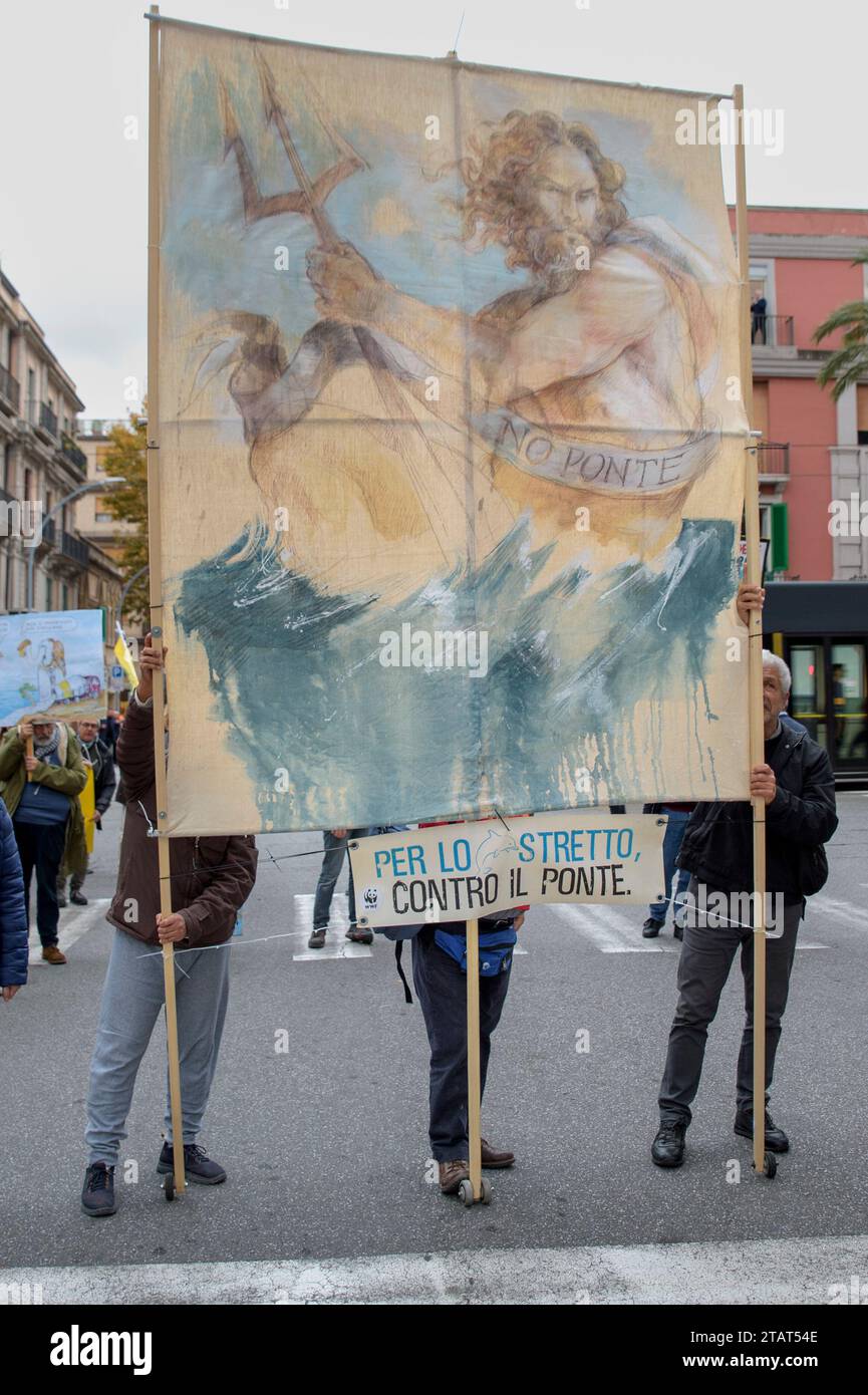 Messina, Italy. 2nd Dec, 2023. Demonstrators carry a large sign ...