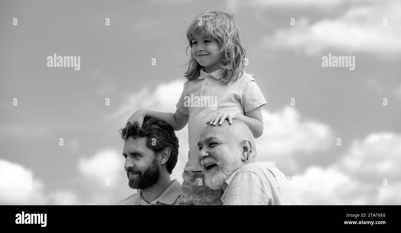 Men generation portrait of grandfather father and son child. Fathers ...