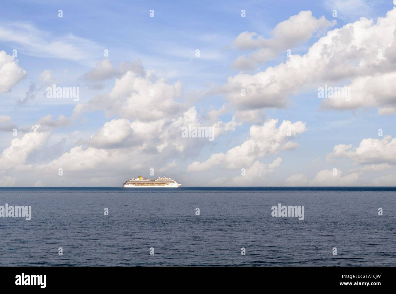 Costa Crociere cruise ship sailing offshore in the Ligurian Sea ...