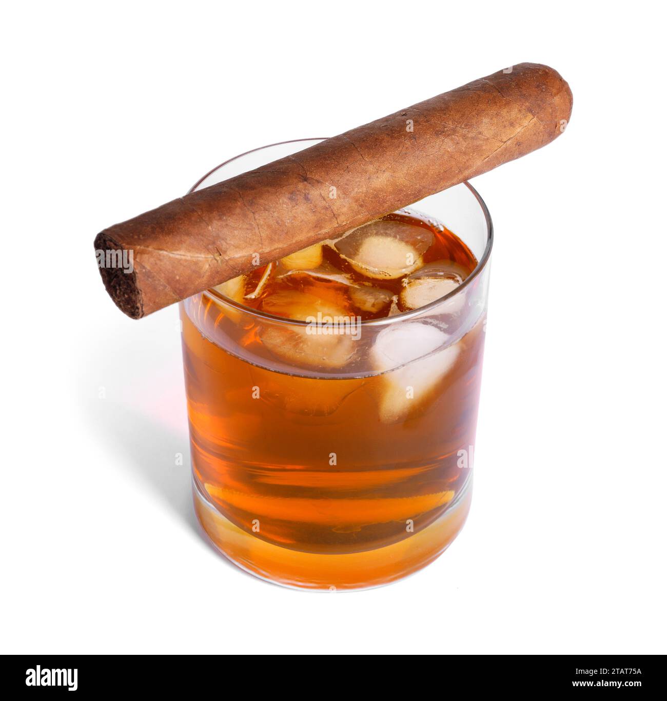 Glass of whiskey and cigar isolated on white Stock Photo - Alamy