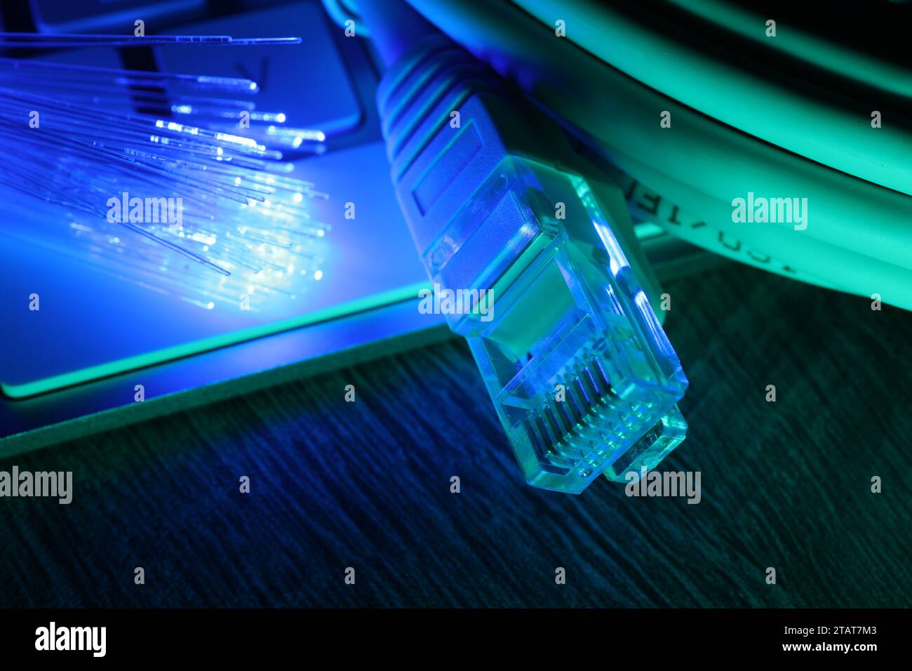 Optical fiber strands transmitting color light near cable with modular ...