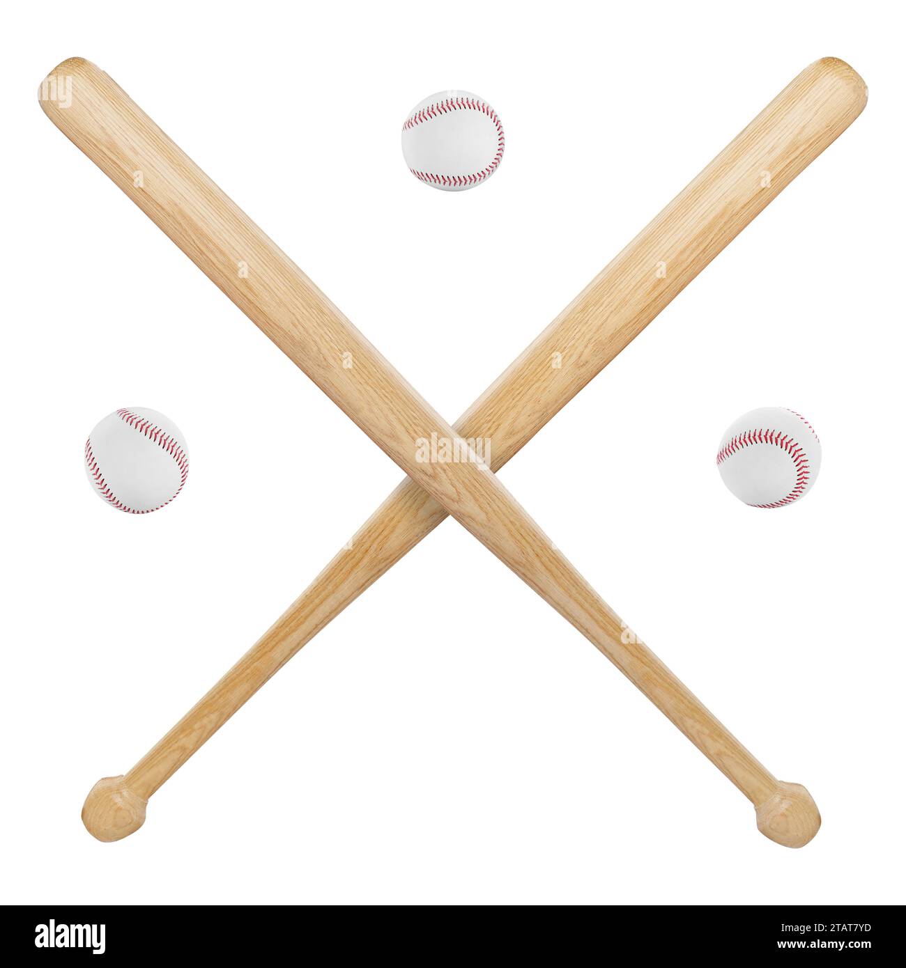 Baseball balls and two crossed wooden bats isolated on white Stock ...