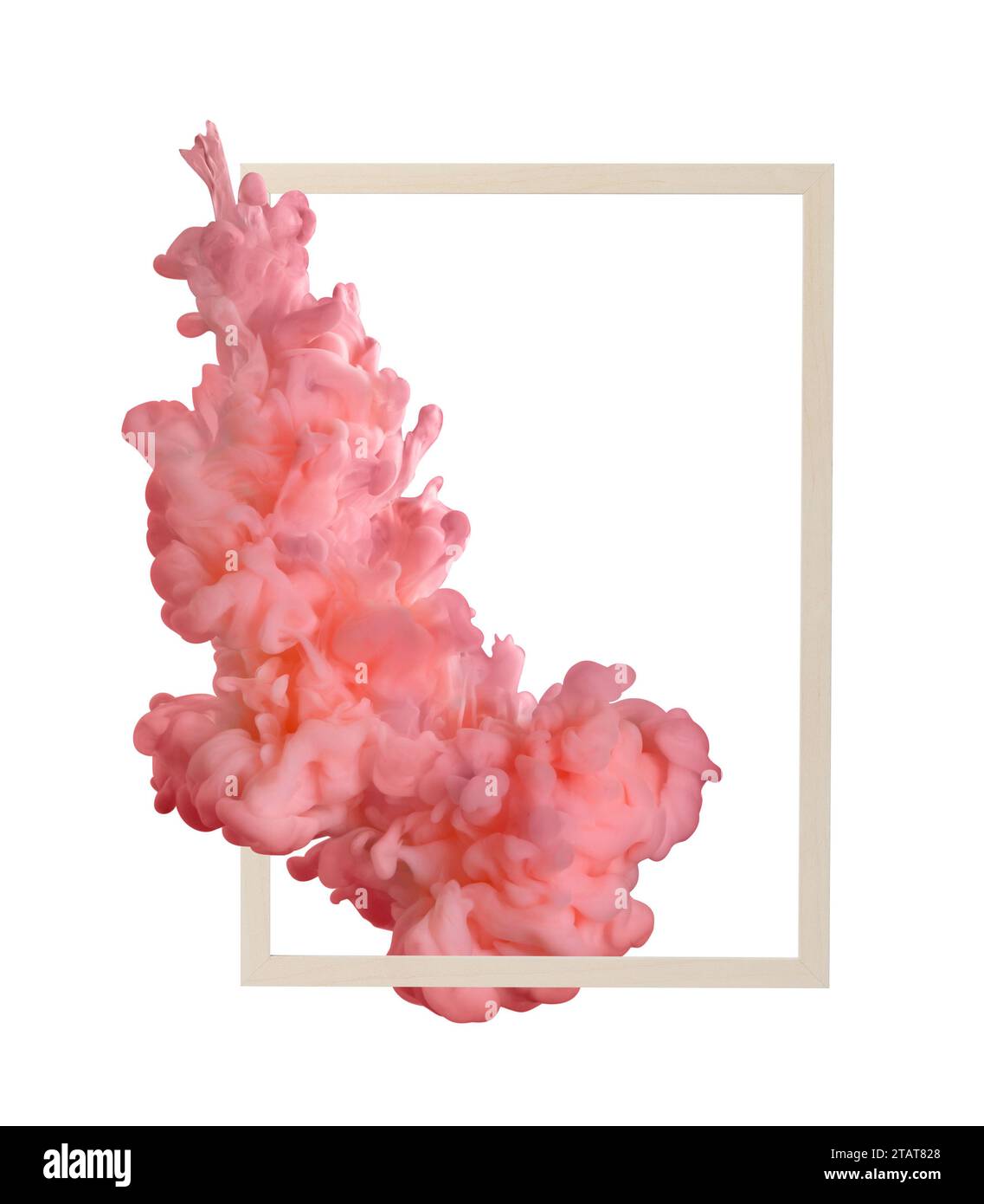 Splash of coral ink and frame on white background Stock Photo - Alamy
