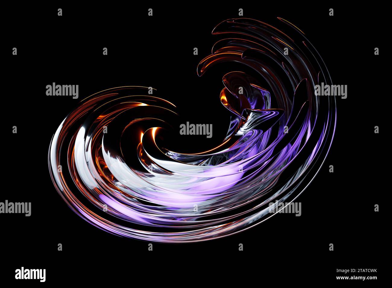 3D illustration of a colorful glowing, luminous shape on black ...