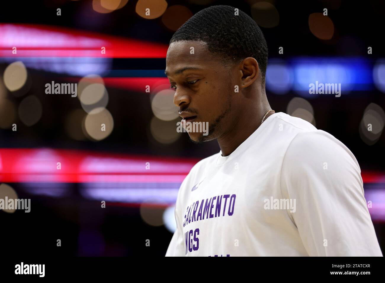 Sacramento Kings guard De'Aaron Fox walks on the court before an NBA ...