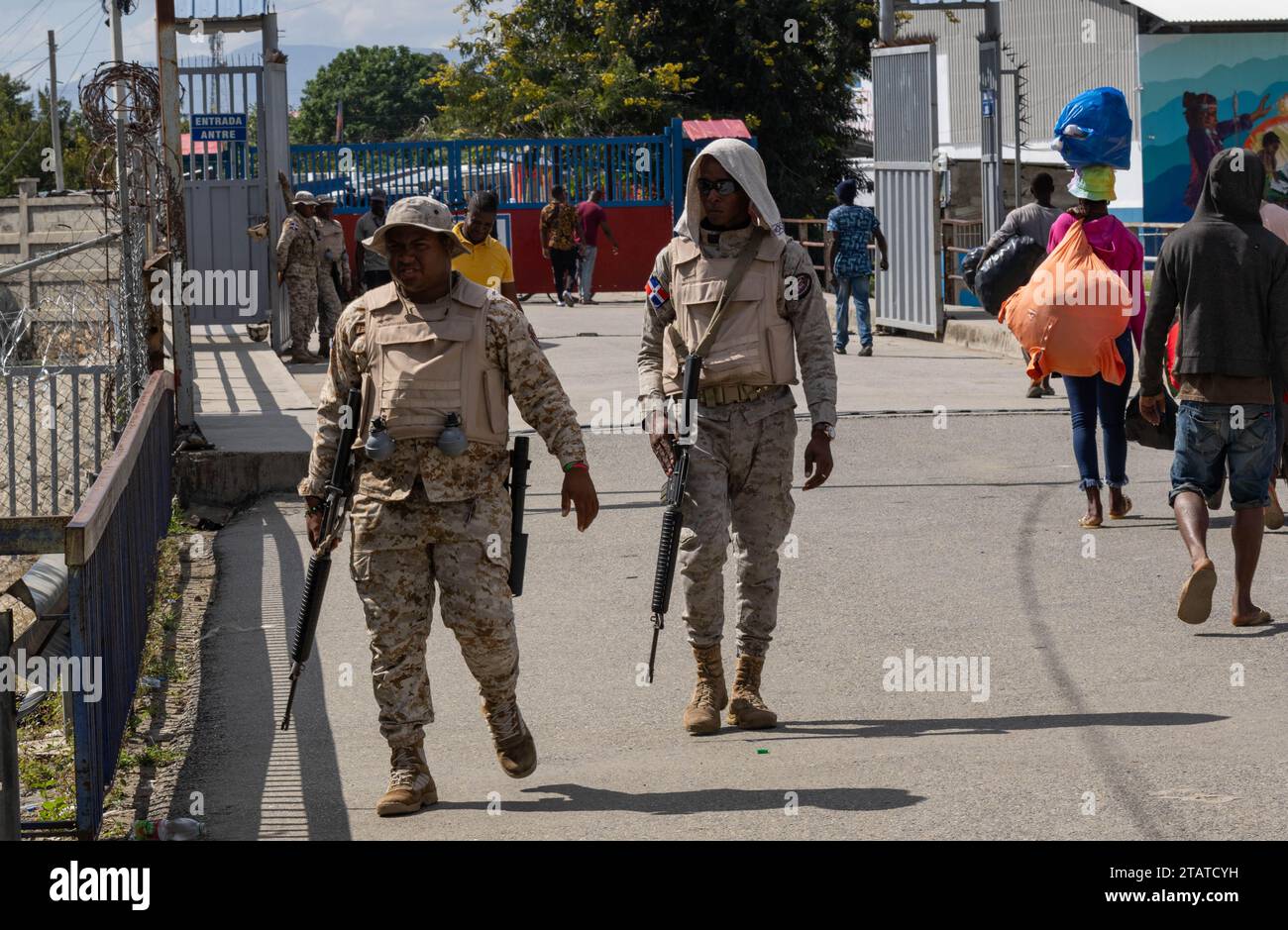 Soldiers patrol the Dominican Republic-Haiti border crossing on Nov. 24 ...