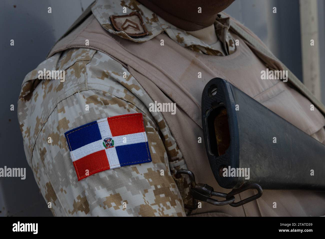 The Dominican flag on a soldier's uniform in Dajabón, Dominican ...