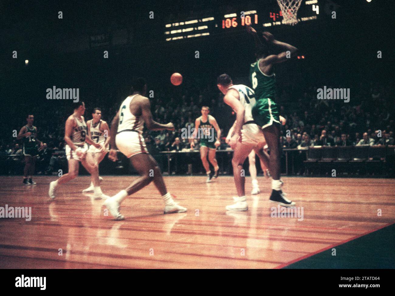 NEW YORK, NY- OCTOBER 25: Bill Russell #6 of the Boston Celtics can't ...