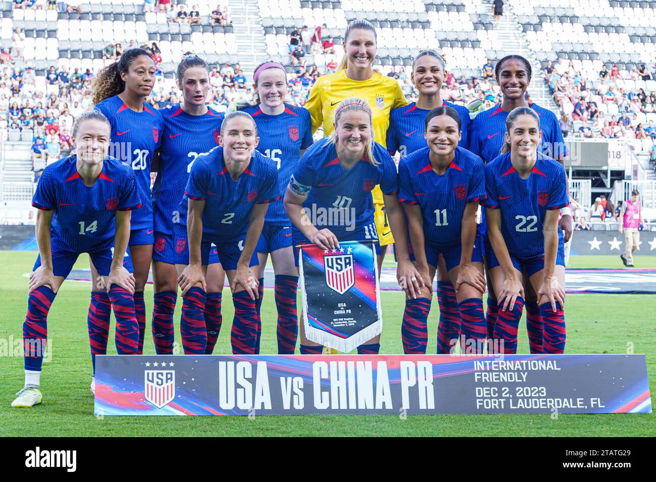 Fort Lauderdale, USA, December 2, 2023, U.S. National Women's Team starting line up photo (Casey ...