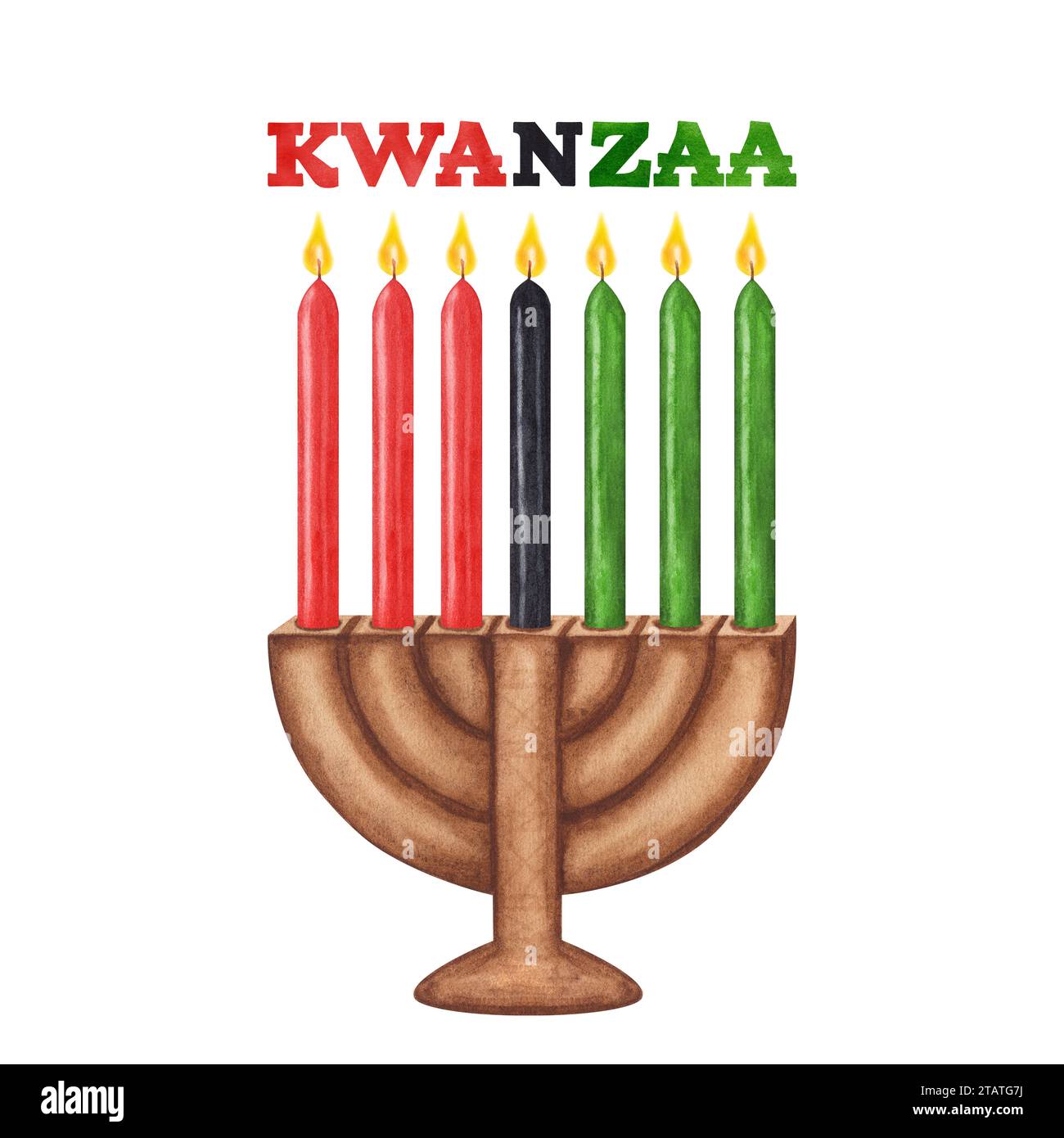 Kinara, seven burning candles, red black green. Text Kwanzaa, African ... Kinara, seven burning candles, red black green. Text Kwanzaa, African ...