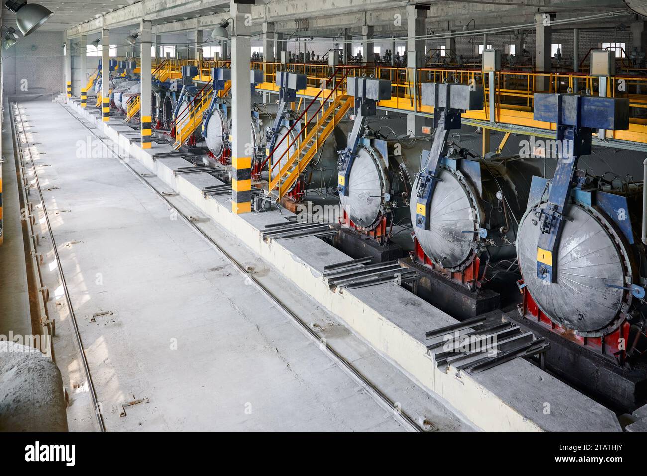 Autoclave workshop with tanks for concrete blocks hardening Stock Photo ...