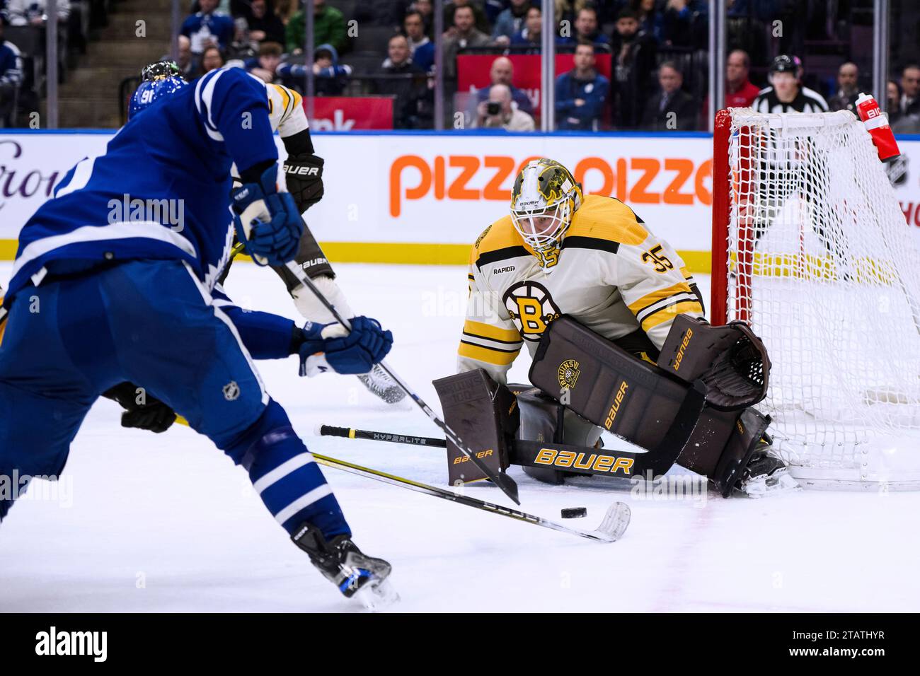 Boston Bruins goaltender Linus Ullmark (35) makes a save against ...