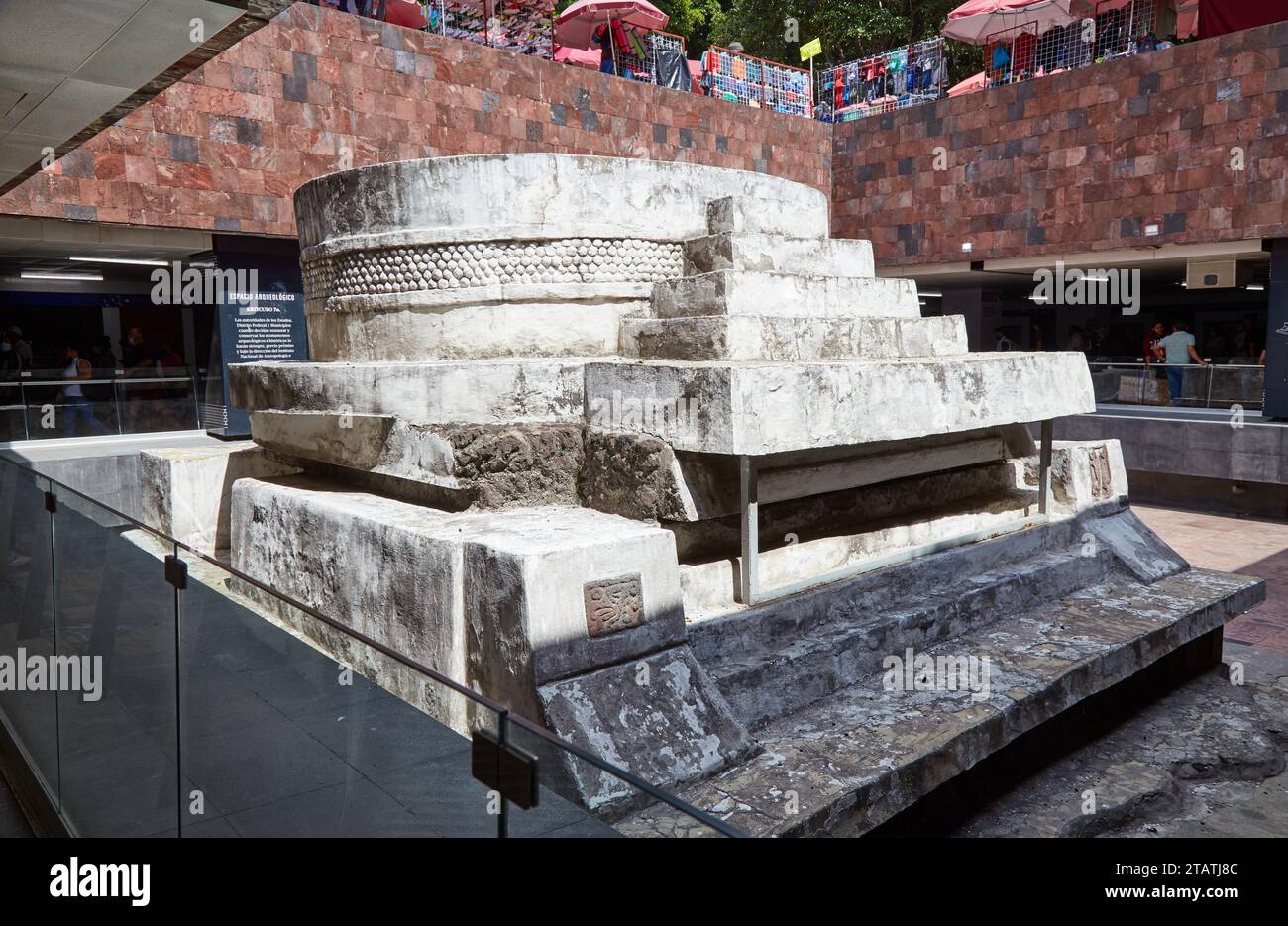 The Aztec Ehecatl Pyramid situated inside a Mexico City subway staition ...
