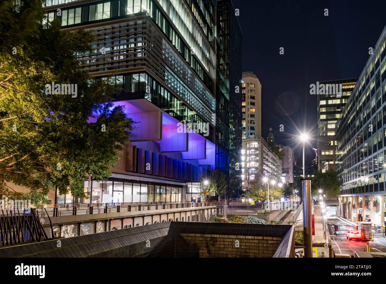 The Goods Line lit up at night is an old railway line now converted to ...