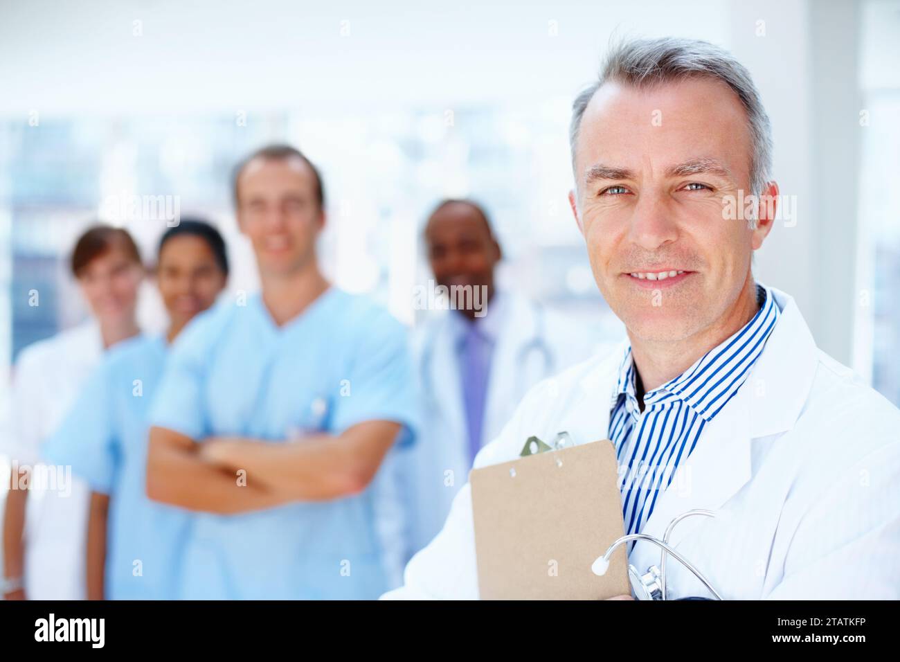 Doctor, man and portrait of mentor with medical, healthcare and clinic ...