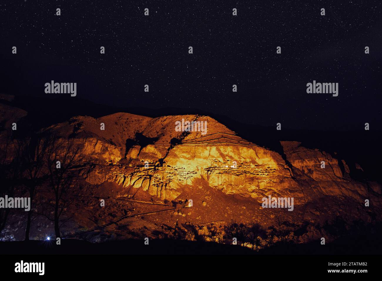 Starry night in famous tourist destination in Georgia-Illuminated ...