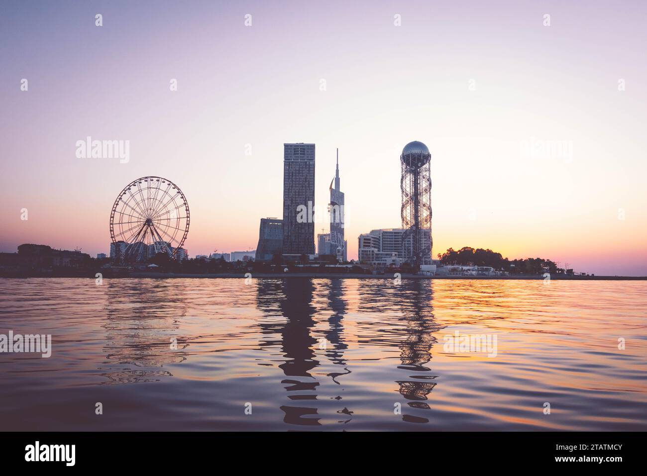 Iveria beach waterfront view with famous Batumi landmarks in the ...