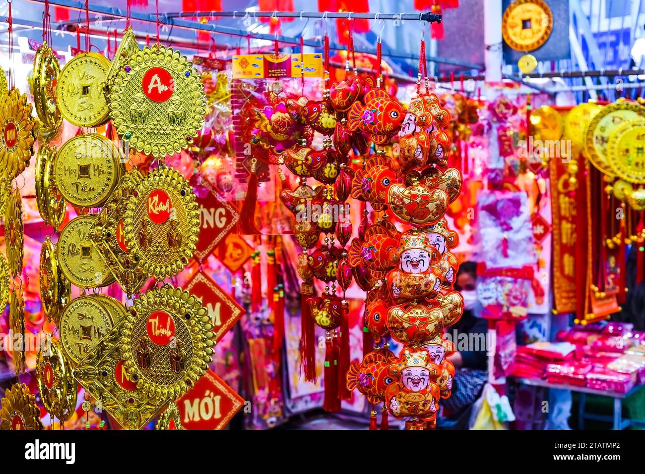 many decorations as symbol of wealth in the market for Tet Lunar New ...