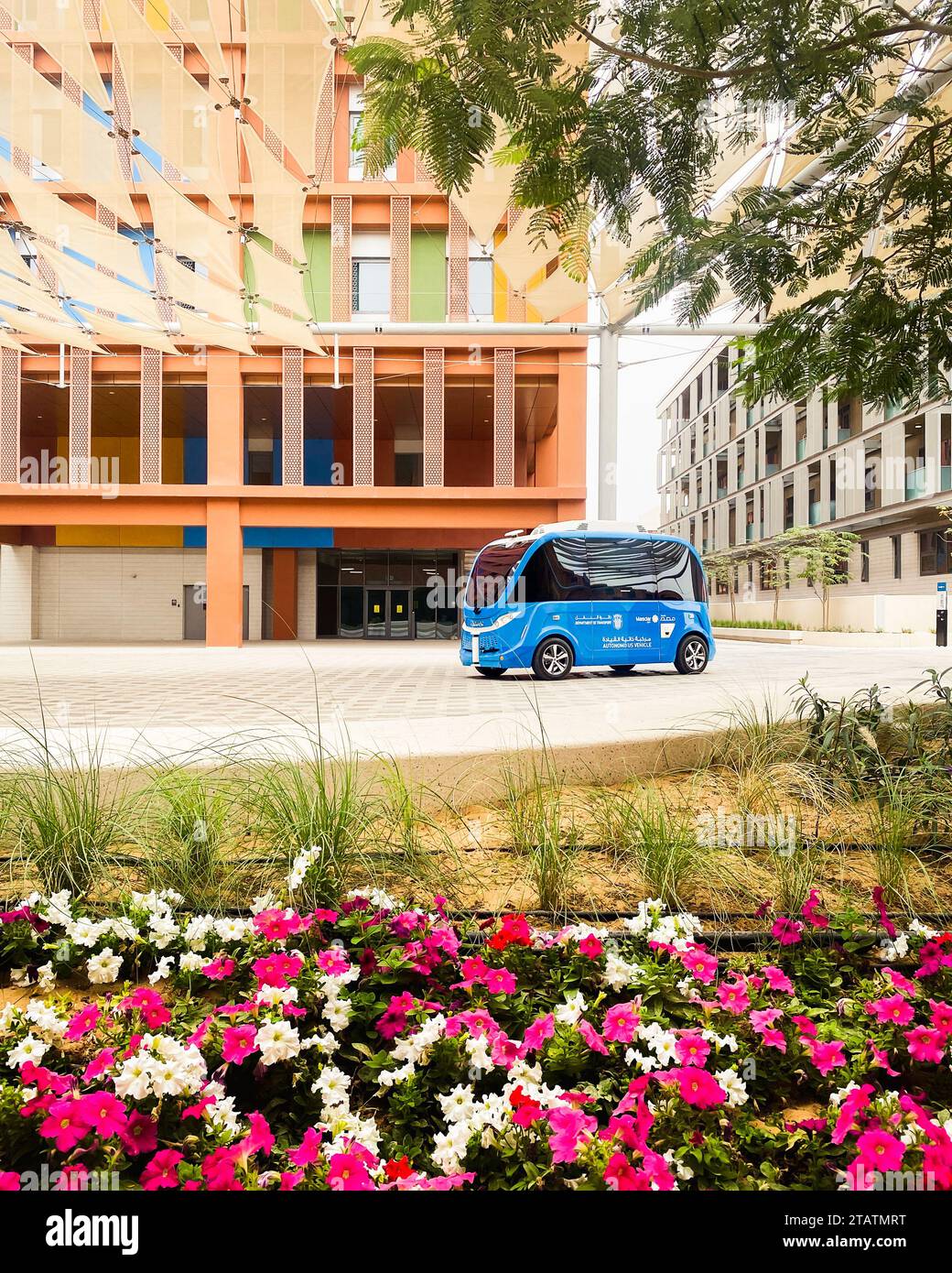 UAE, Abu Dhabi - 13th march, 2023: Autonomous car stand in futuristic ...