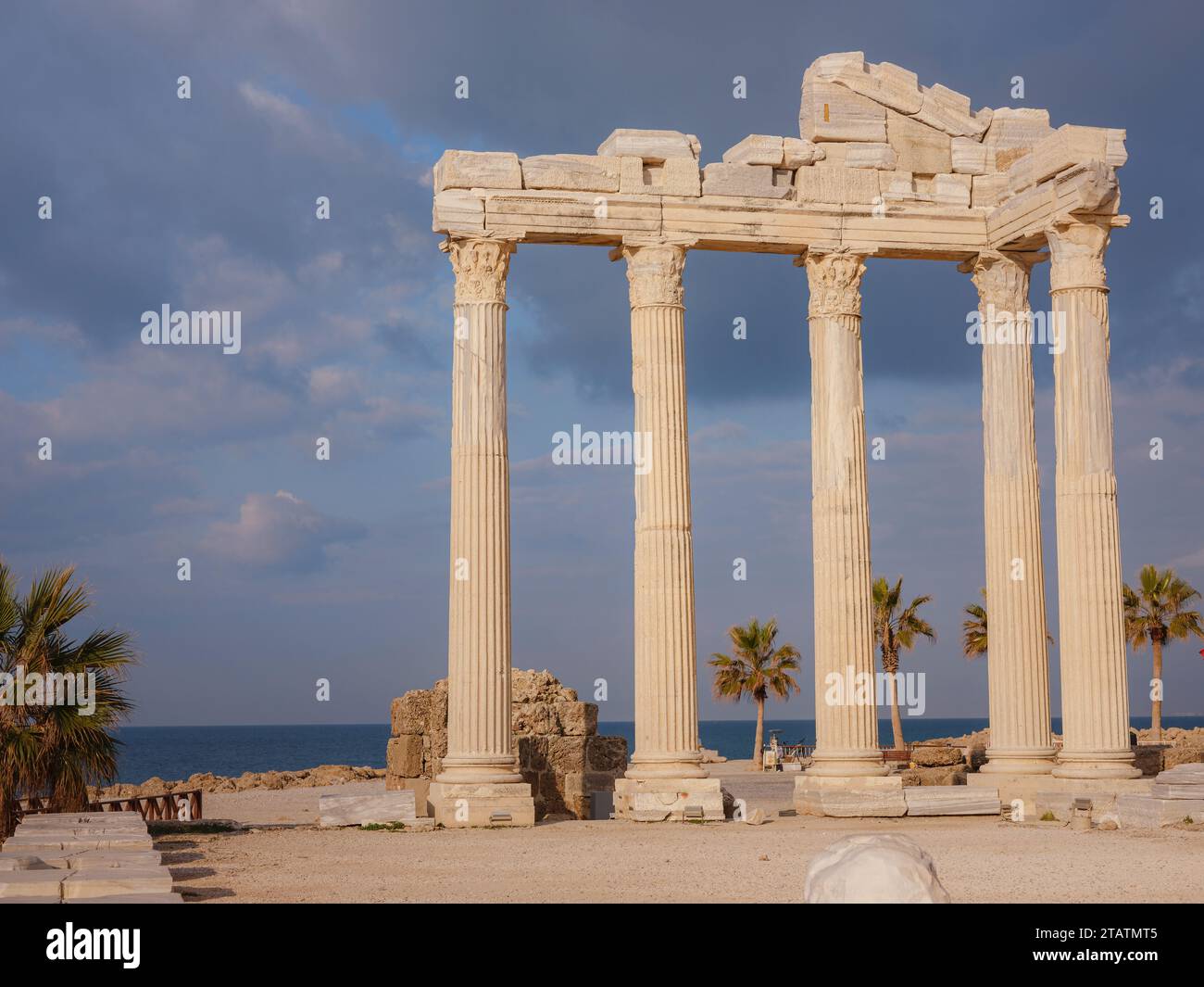 travel to ancient city of Side, Antalya coast of Turkey in tourist low ...
