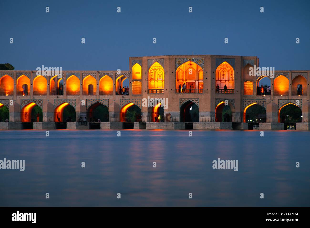 Isfahan, Iran - 15th june, 2022:Old Khajoo bridge, across the Zayandeh ...