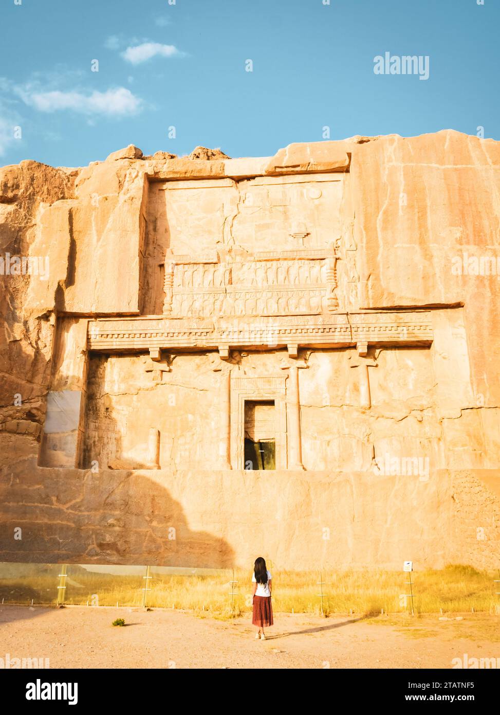 Persepolis, Iran - 8th june, 2022: tourist walk by scenic carved rocks ...
