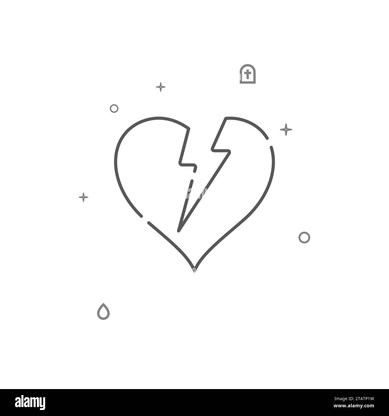 Broken heart, grief simple vector line icon. Symbol, pictogram, sign ...