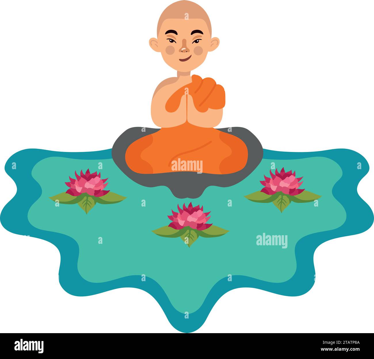 buddhist monk meditating with lotus flowers vector isolated Stock ...