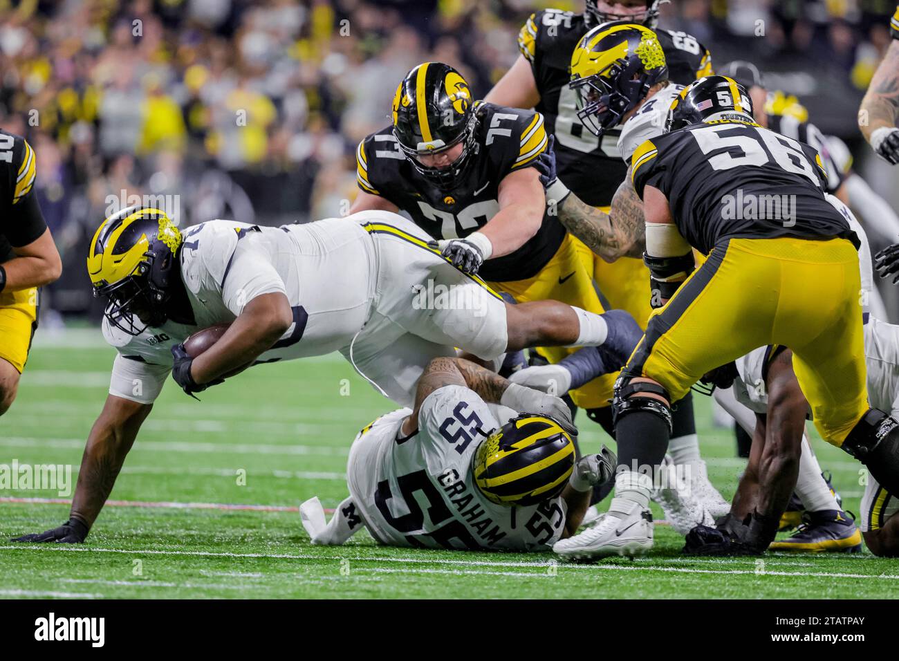 Indianapolis, Indiana, USA. 2nd Dec, 2023. Michigan Wolverines defensive lineman Kenneth Grant ...