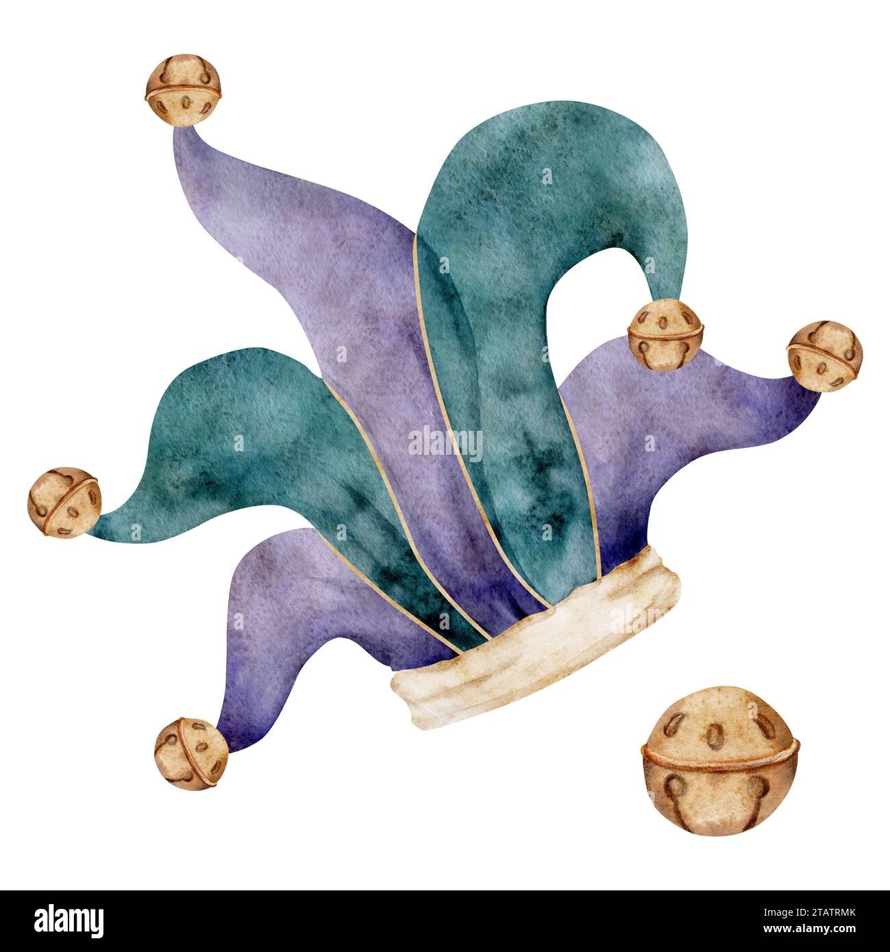 Hand drawn watercolor Mardi Gras carnival symbols. Jester fool clown ...